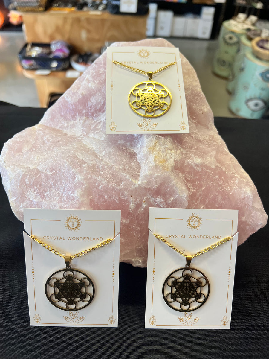 Sacred Geometry Metatron Cube Necklace Pendant Black Gold – Crystal ...